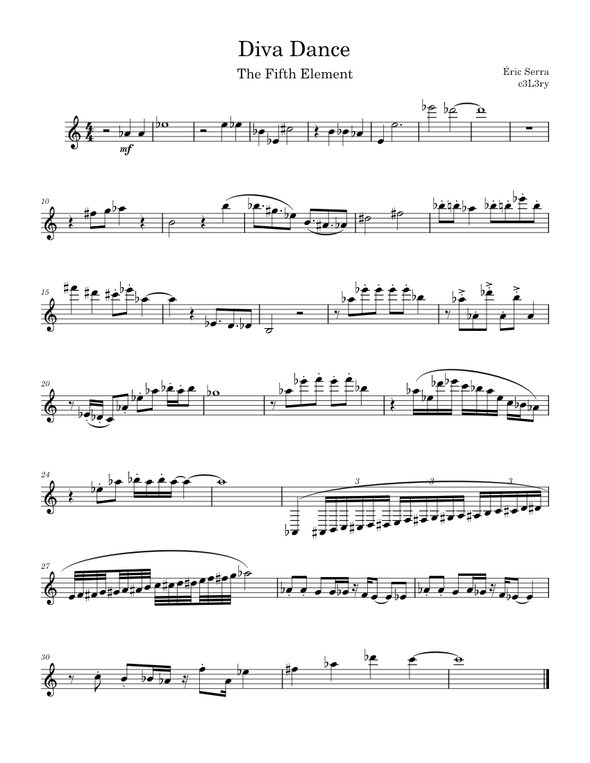 Diva Dance - Éric Serra Sheet Music for Piano (Solo) easy | MuseScore.com