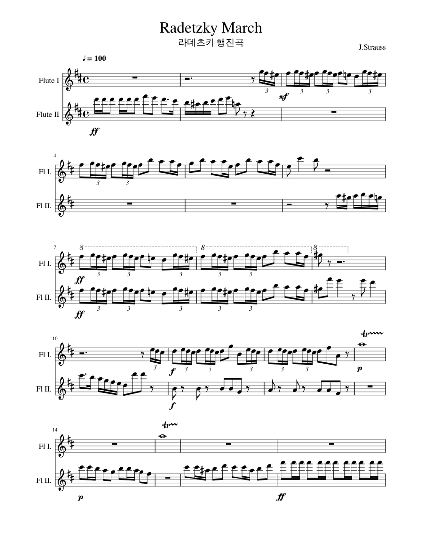 Radetzky March(라데츠키 행진곡) Flute1,2 Sheet music for Flute (Woodwind Duet ...