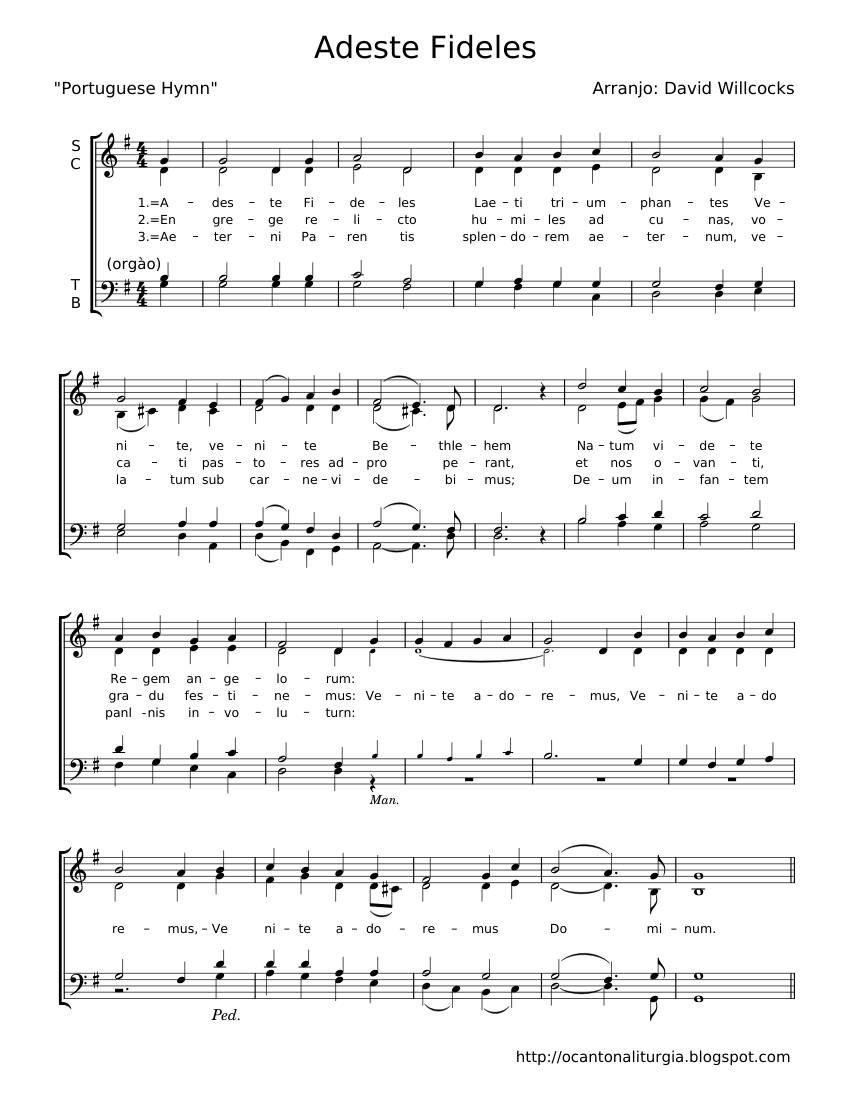 Adeste Fideles - Traditional Sheet music for Organ, Vocals (Mixed Quartet) | Musescore.com