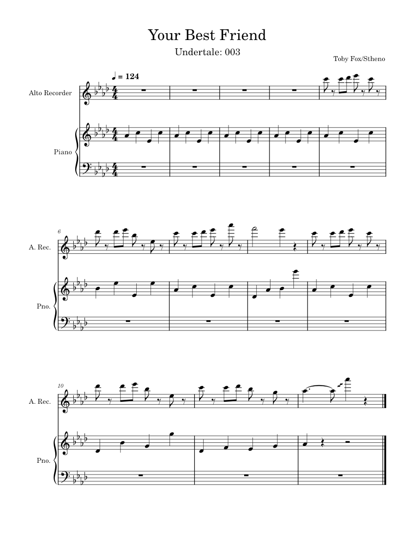 Your Best Friend – Toby Fox Undertale: 003 Sheet Music for Piano ...
