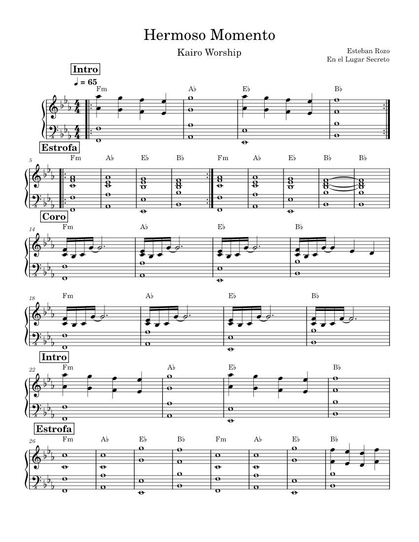 Hermoso Momento - Kairo Worship Sheet Music with Chords for Piano (Solo ...
