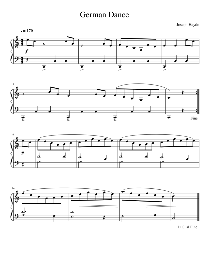 German Dance - Joseph Haydn Sheet Music for Piano (Solo) easy ...