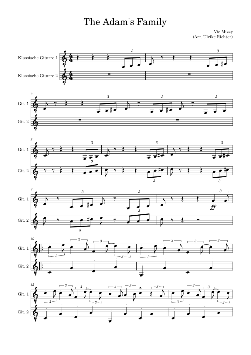 The Adam's Family Sheet music for Guitar (Mixed Duet) | Musescore.com