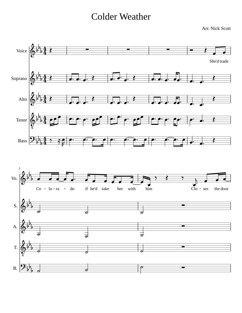 Colder weather - Zac Brown Band Sheet Music for Bass guitar, Voice ...