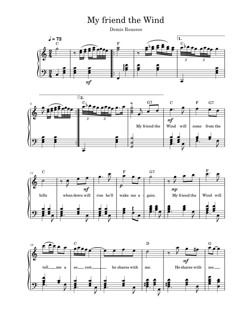 My friend the Wind Sheet music for Piano (Solo) | Musescore.com