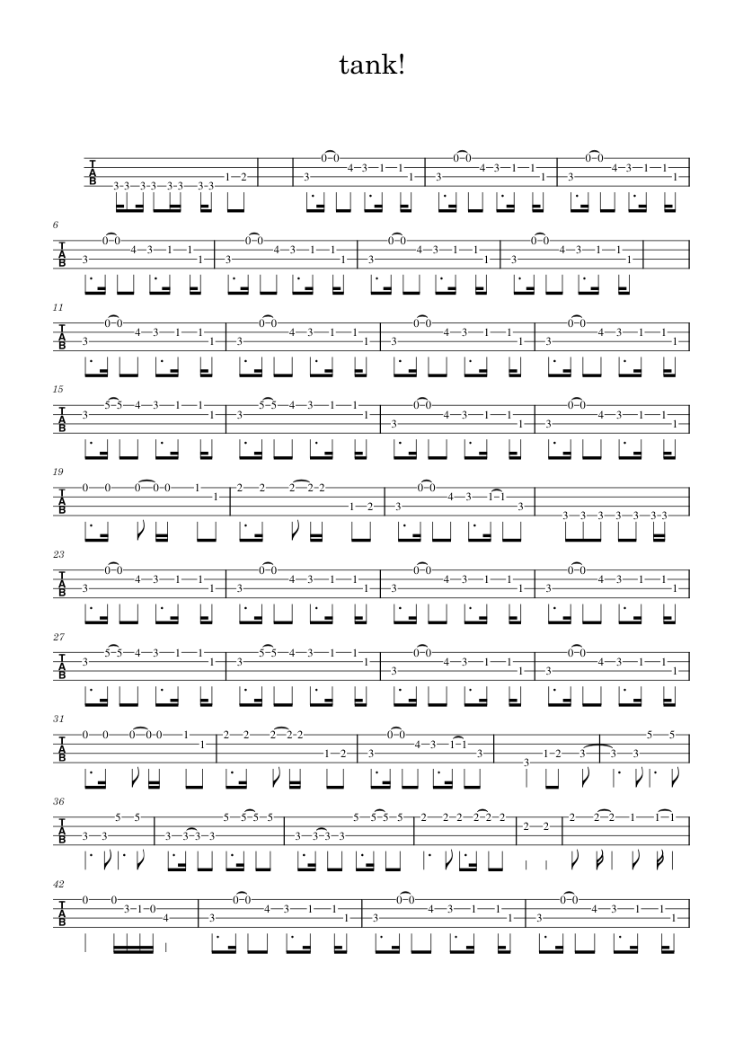 Tank! – The Seatbelts tank! bass part arr john wasson Sheet Music and ...