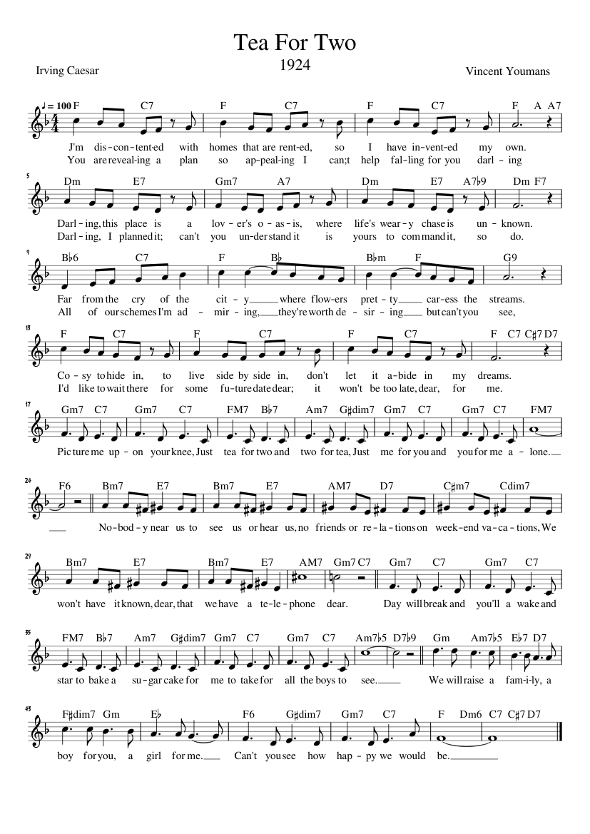 Tea For Two Sheet music for Piano (Solo) Easy | Musescore.com