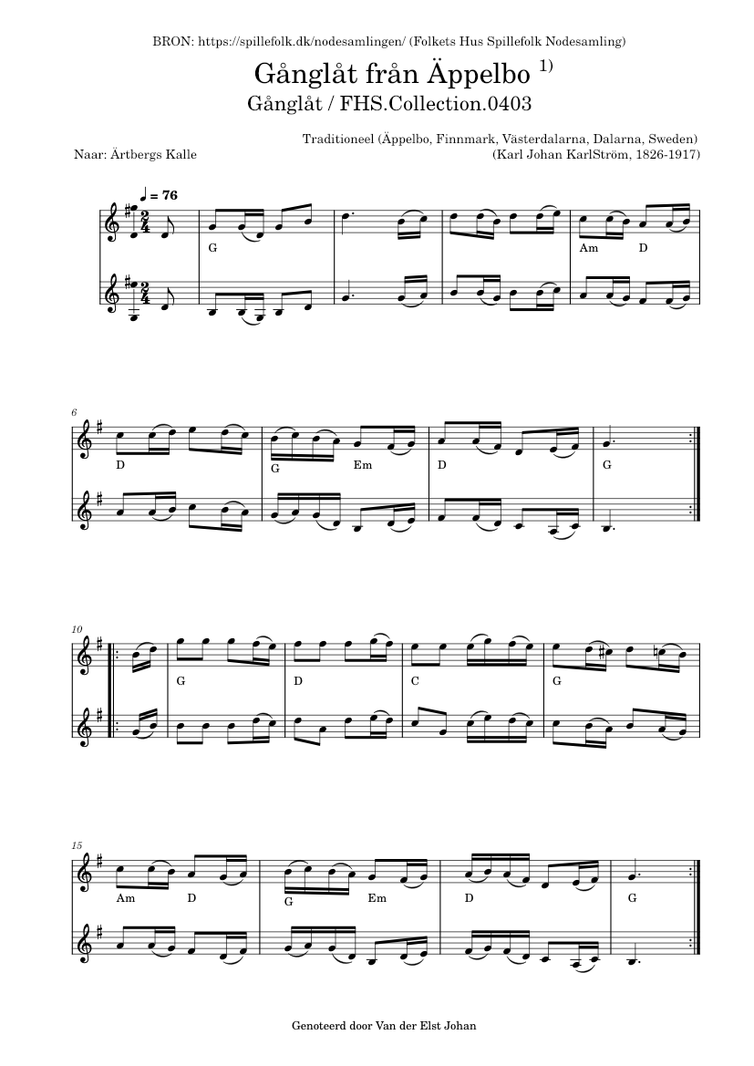 Gånglåt från Äppelbo (FHS.Collection.0403) Sheet music for Violin ...