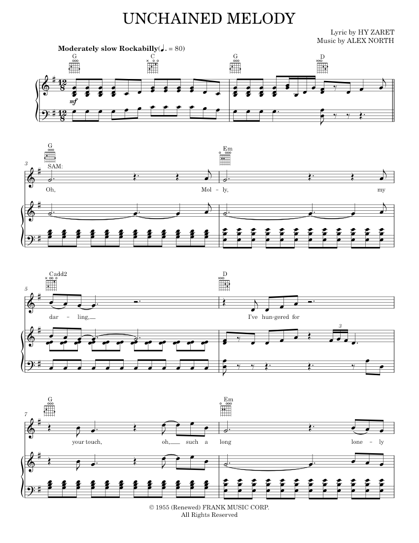 unchained melody Sheet music for Piano, Vocals by The Righteous ...
