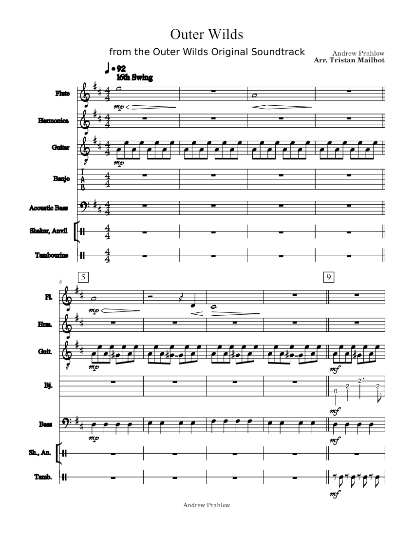 Outer Wilds - Main Theme Sheet Music and Tab for Flute, Guitar, Bass guitar, Drum group & more ...