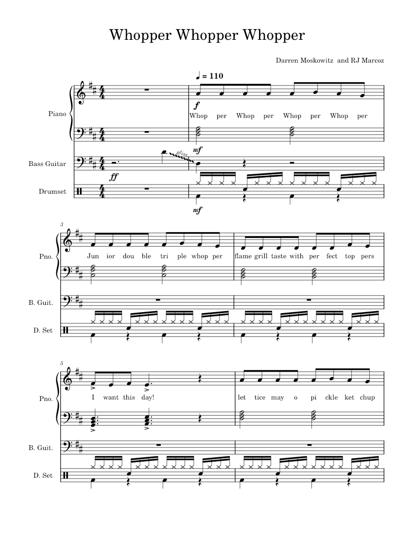 Burger King Commercial – Burger King Whopper Sheet Music for Piano ...