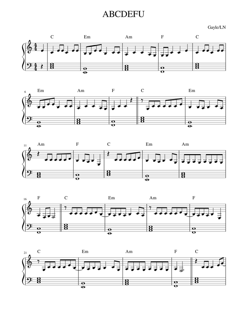 Abcdefu – GAYLE ABCDEFU Easy piano in C major Sheet music for Piano (Solo) | Musescore.com