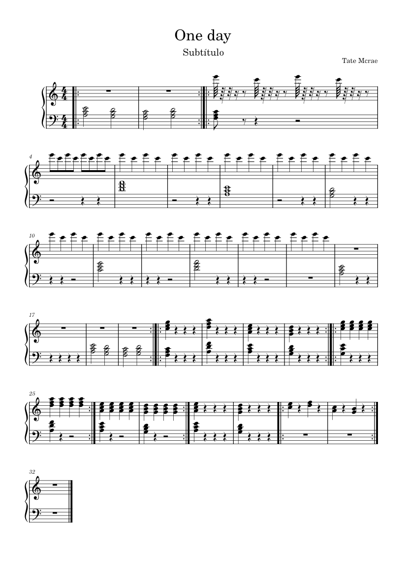 One day – Tate McRae One day Sheet Music for Piano (Solo) Easy ...