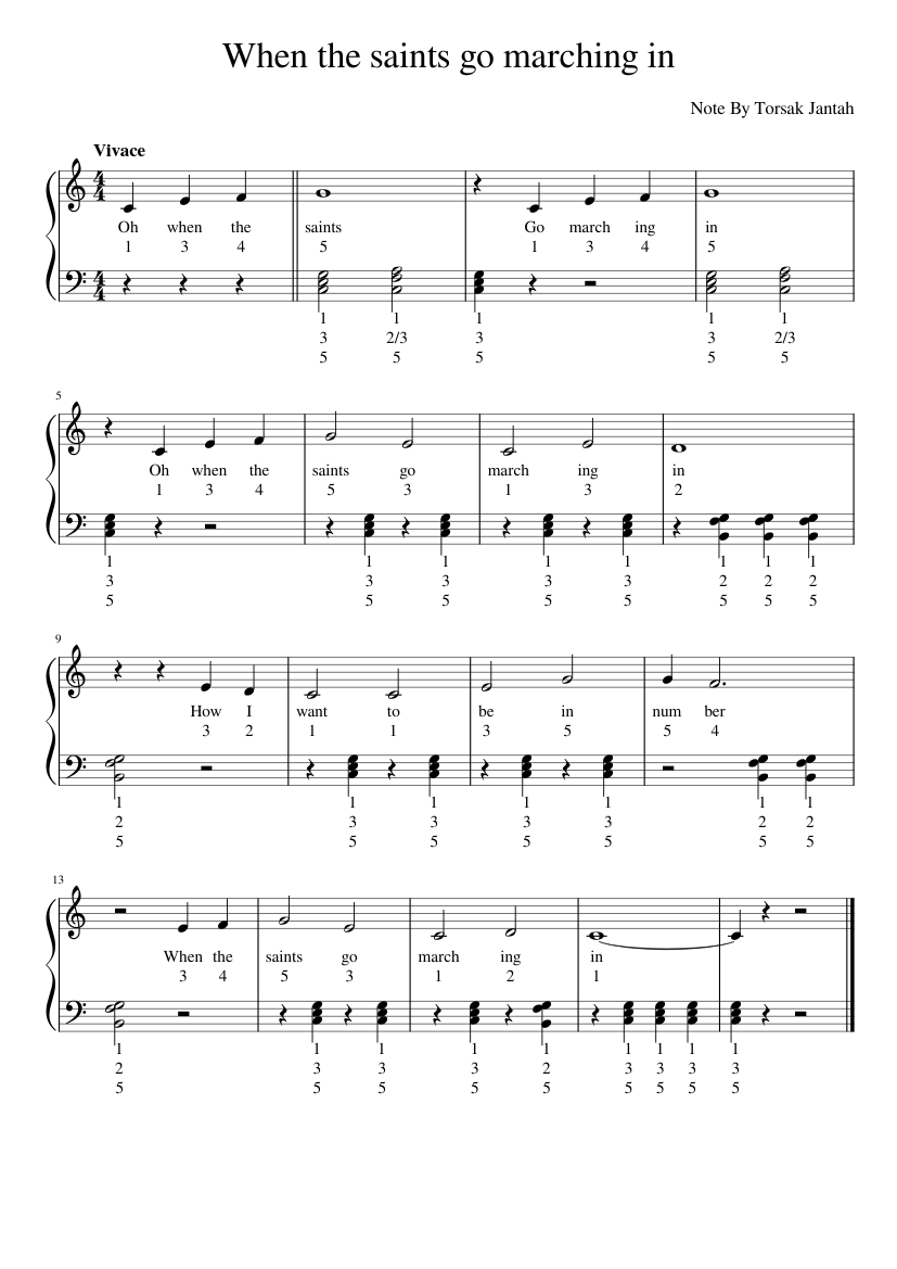 When the saints go marching in-Chords Sheet music for Piano (Solo) Easy ...