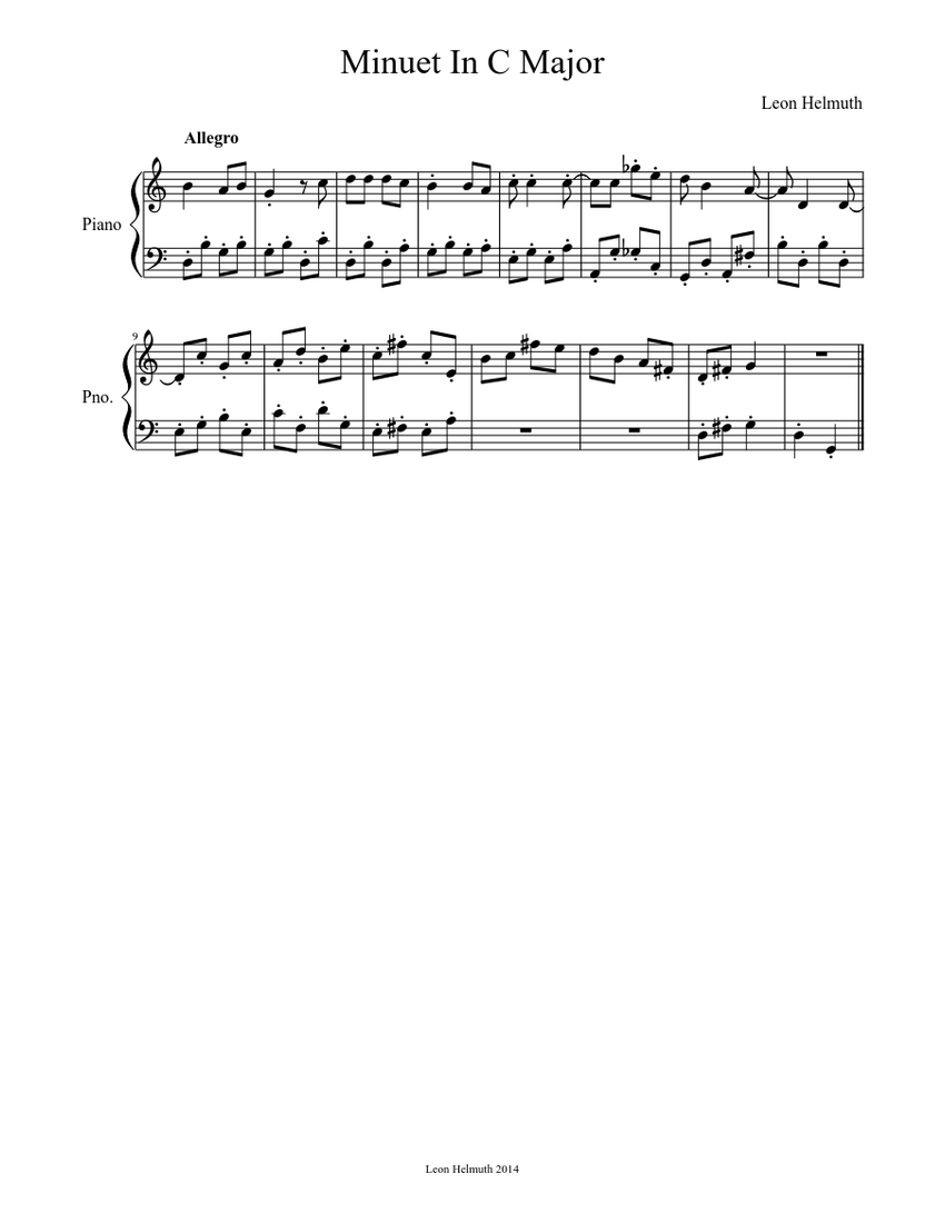Minuet In C Major Sheet music for Piano (Solo) | Download and print in PDF or MIDI free sheet ...