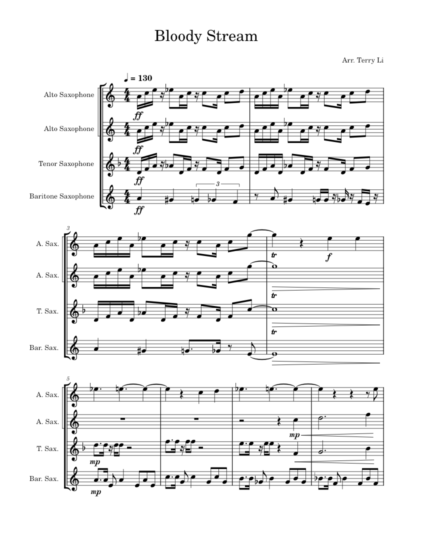 Bloody stream – Coda Sheet music for Saxophone alto, Saxophone tenor ...