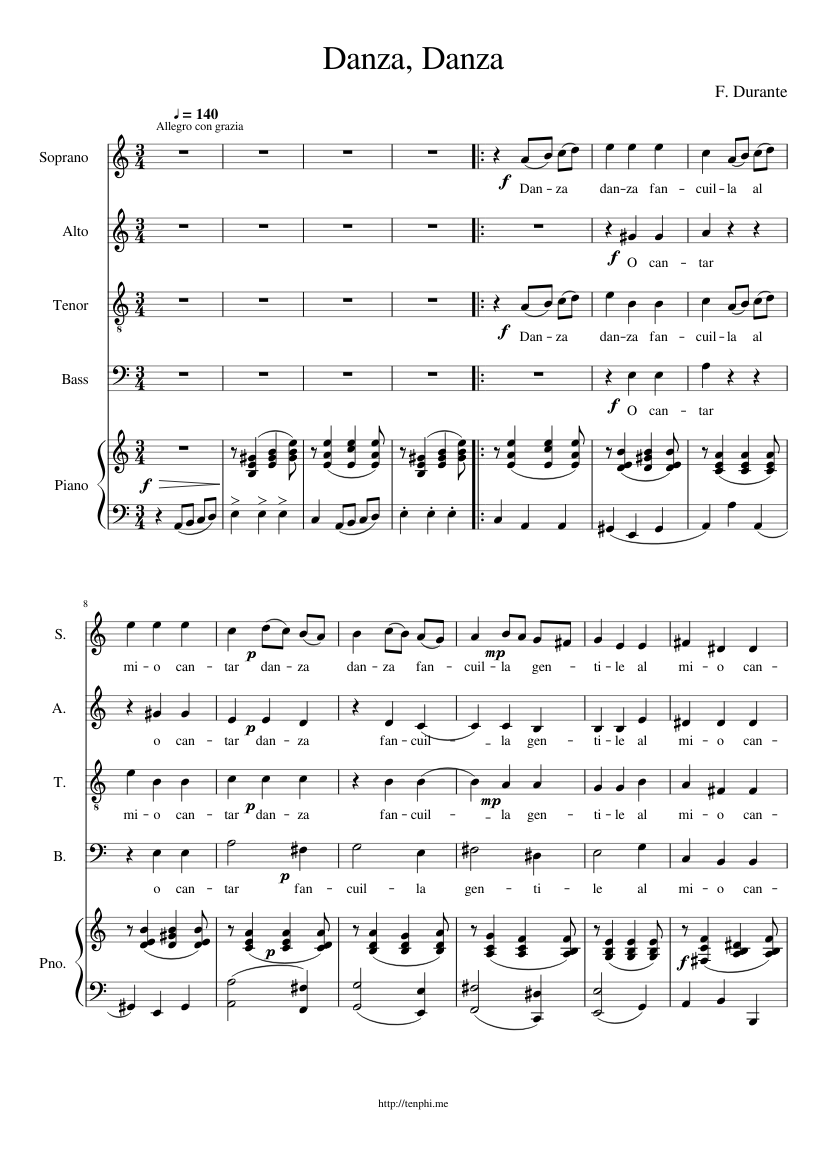 F. Durante - Danza, Danza (Chorus) Sheet music for Piano, Soprano, Alto ...