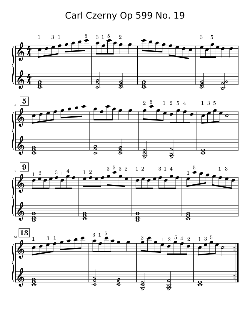Carl Czerny Op 599 No. 19 Sheet Music for Piano (Solo) Easy | MuseScore.com