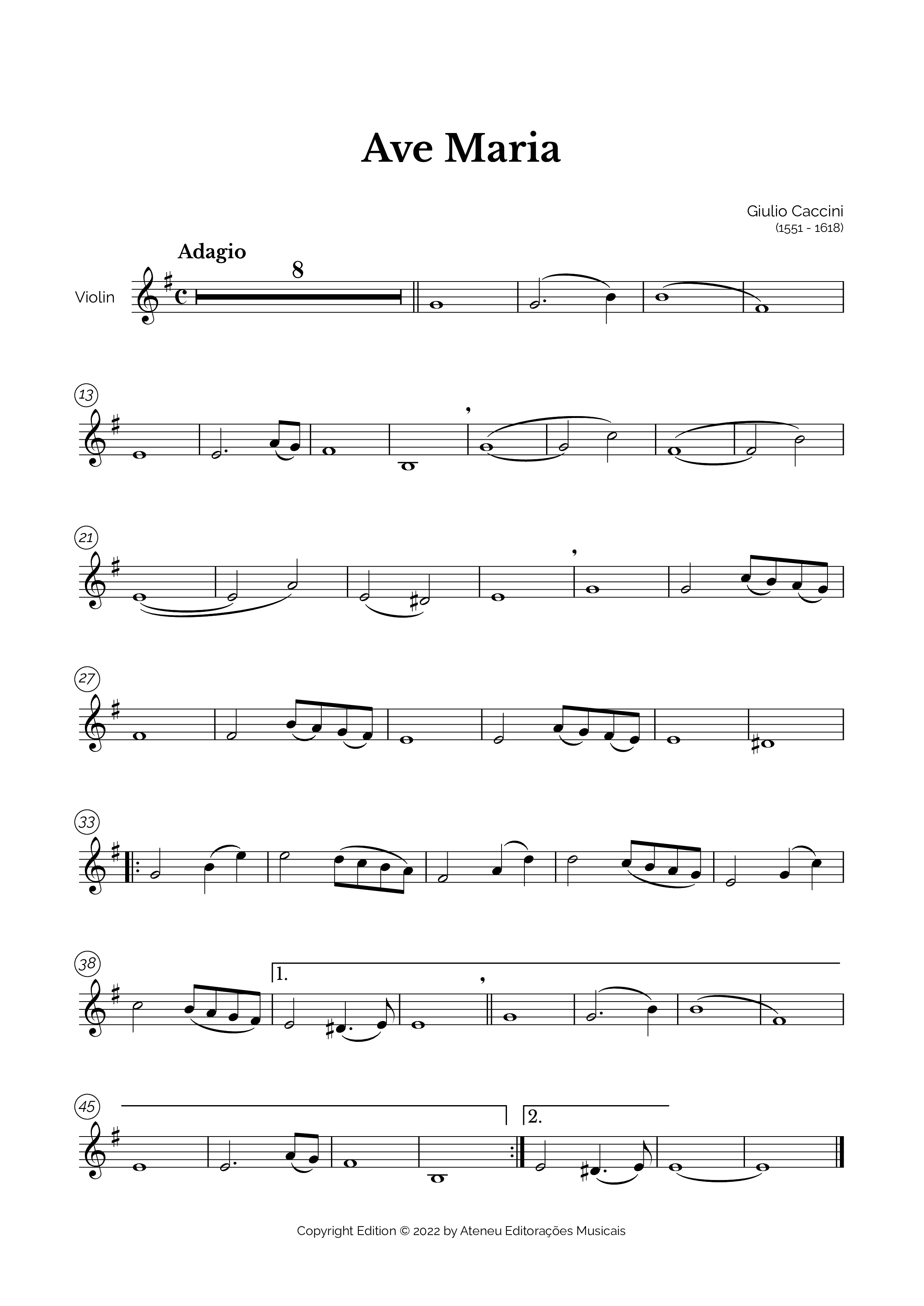 Play Official version of Ave maria Sheet Music by Giulio Caccini for Violin | MuseScore.com