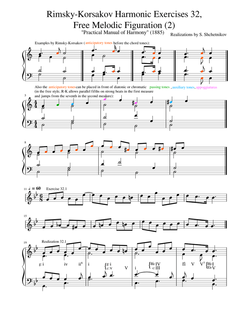 Rimsky-Korsakov Harmonic Exercises 32, Free Melodic Figuration (2 ...