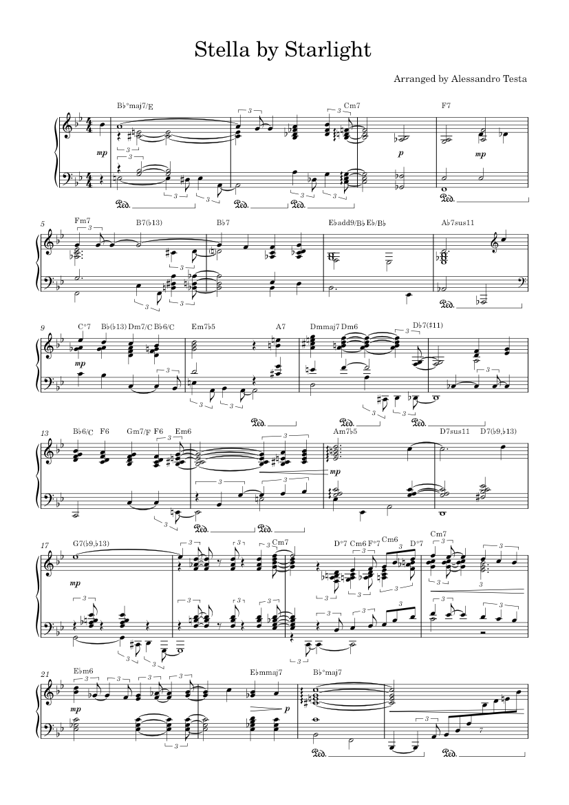 Stella by Starlight Sheet Music with Chords for Piano (Solo ...