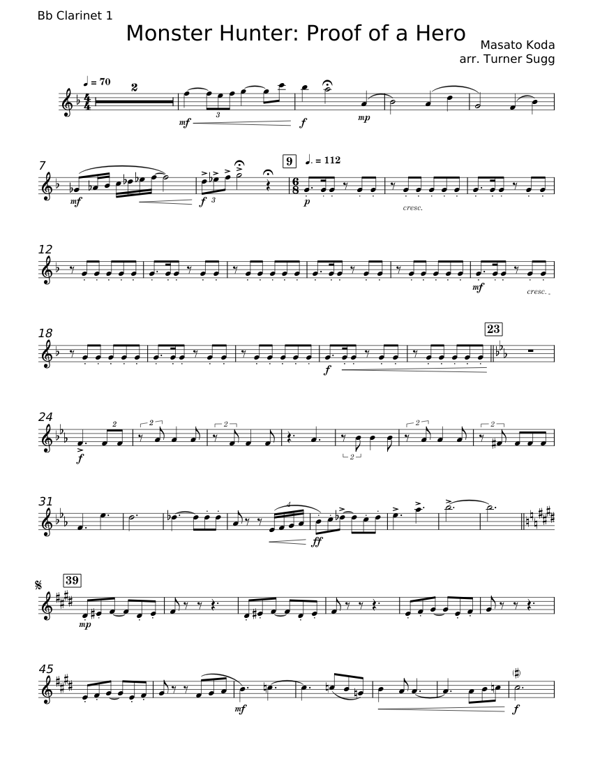 Proof of a Hero - Masato Koda Sheet Music for Clarinet in b-flat (Solo ...