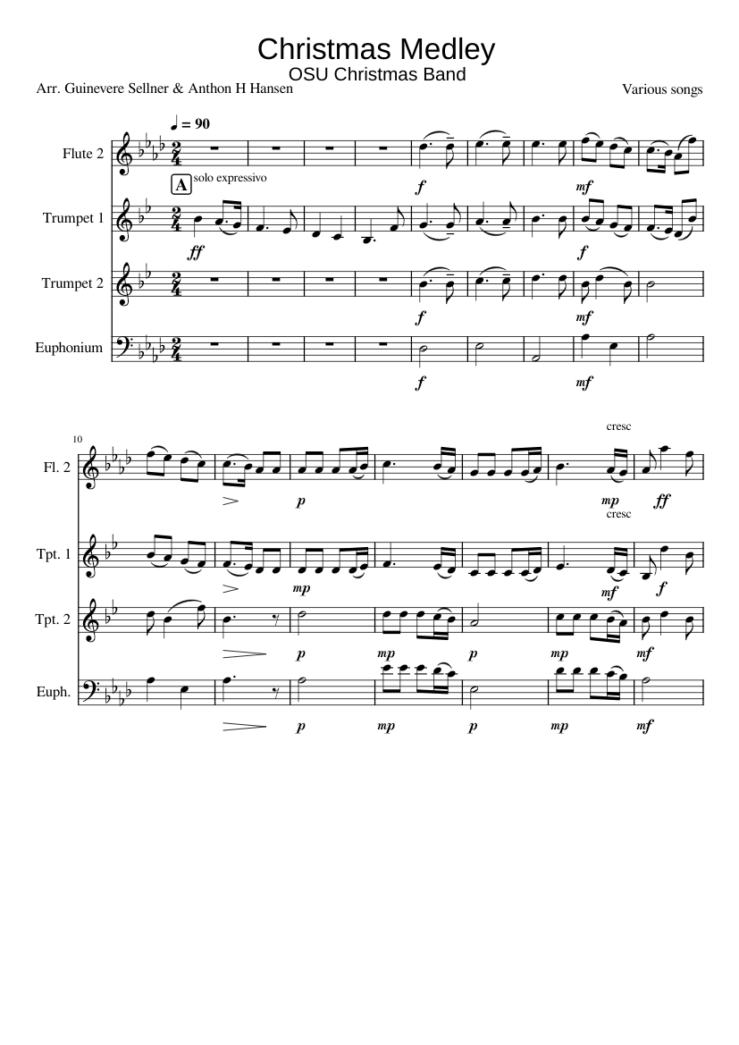 Christmas Medley Quartet Sheet music for Tuba, Flute, Trumpet other ...