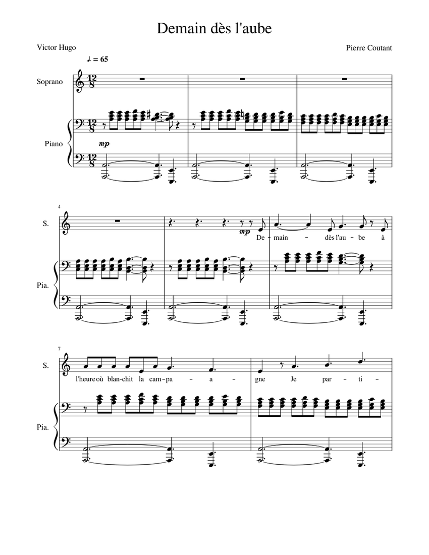 DEMAIN DES L'AUBE pour soprano et piano Sheet music for Piano, Soprano ...