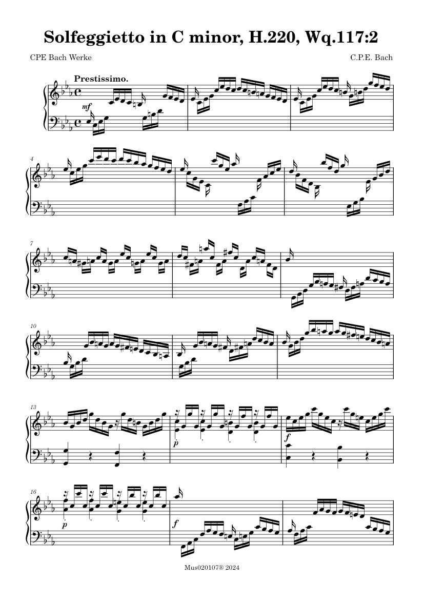 C.P.E. Bach: Solfeggietto in C minor, H.220, Wq.117:2 Sheet Music for ...
