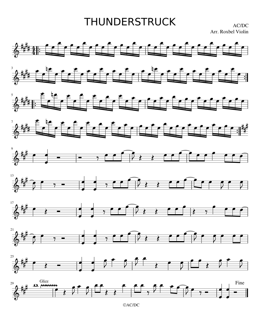Thunderstruck – AC/DC THUNDERSTRUCK AC/DC (Violin) Sheet Music for Piano (Solo) Easy | MuseScore.com