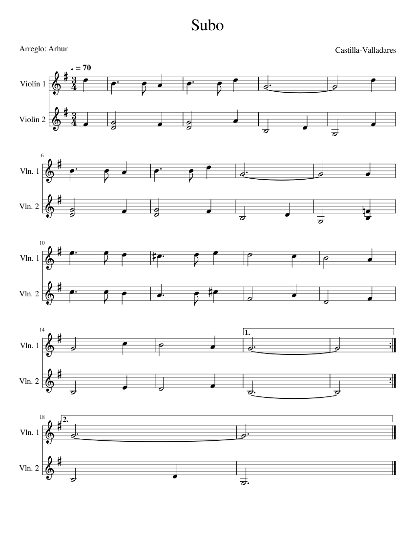 Subo Sheet music for Violin (String Duet) | Musescore.com