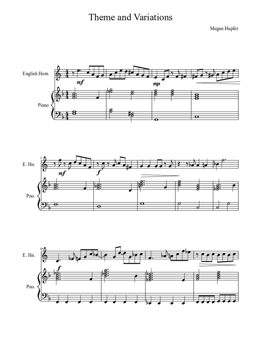 Theme and Variations Sheet music for Piano (Solo) | Download and print ...