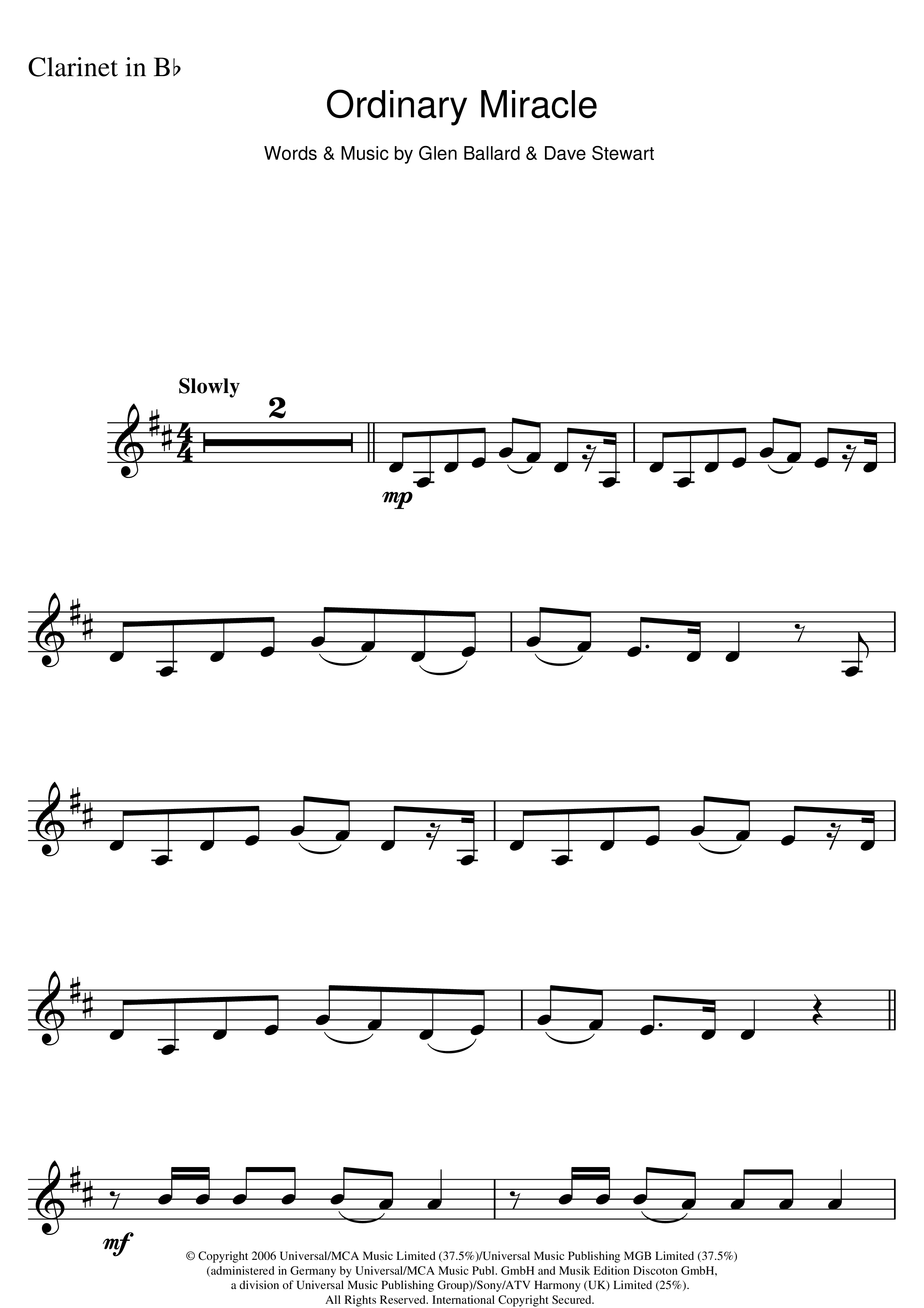 ordinary miracle Sheet music for Clarinet other by Sarah McLachlan ...