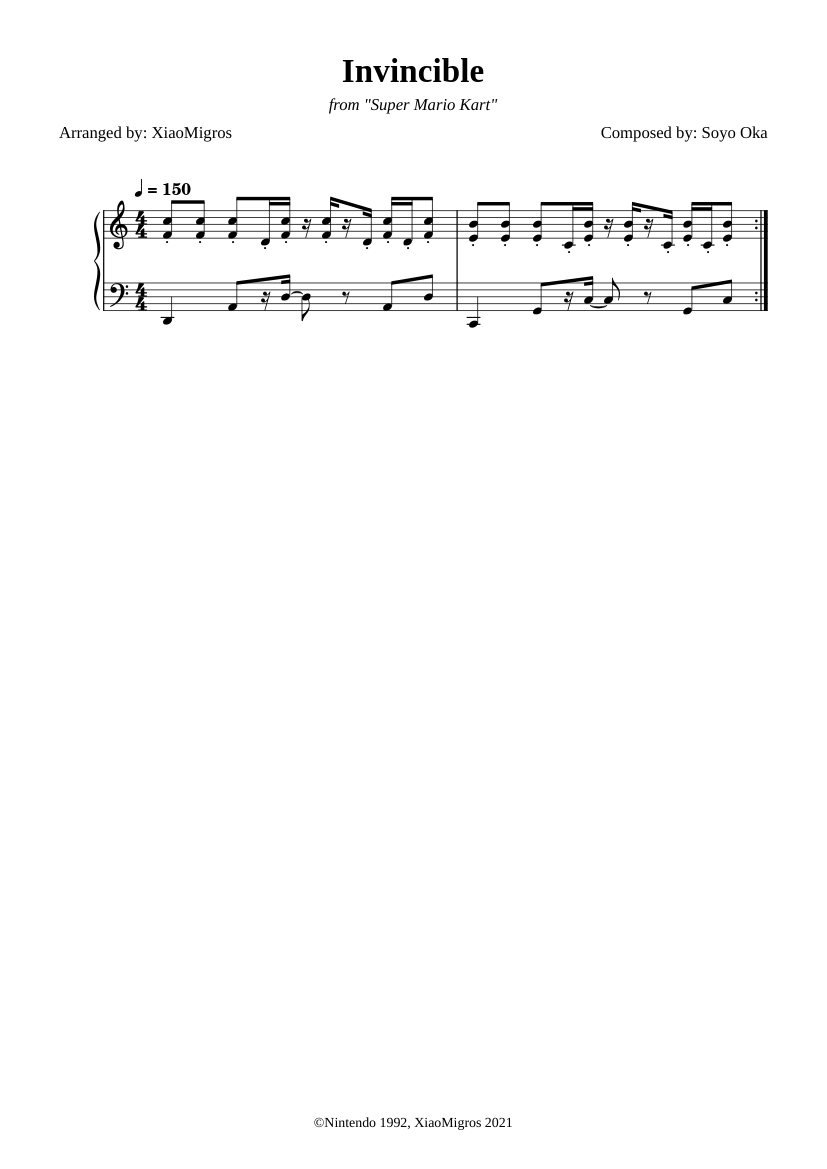 Invincible - Super Mario Kart Sheet Music for Piano (Solo) Easy ...