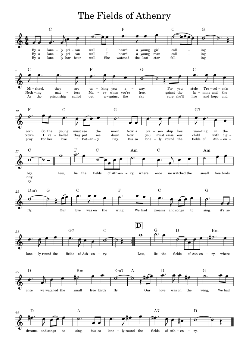 The fields of athenry – The Dubliners The Fields of Athenry Sheet Music ...