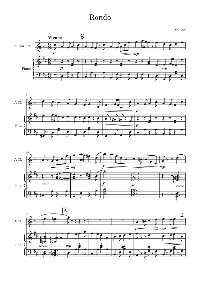 Rondo for clarinet and piano – anhtnd Sheet music for Piano, Clarinet other (Solo) | Musescore.com