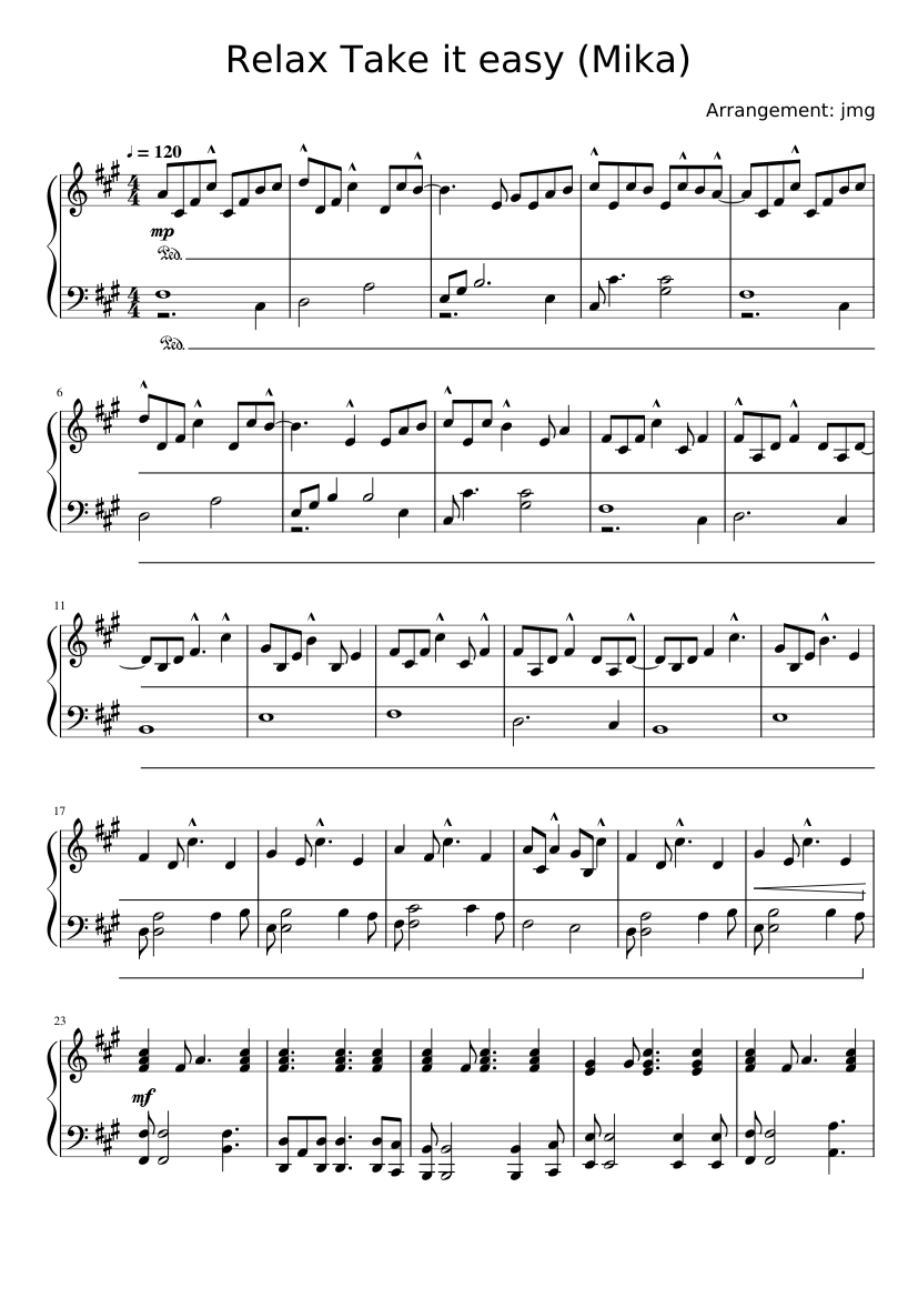 Relax take it easy (Mika) Sheet music for Piano (Piano Duo) | Musescore.com