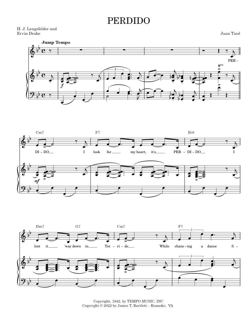 Perdido Sheet music for Piano, Clarinet in b-flat (Solo) | Musescore.com