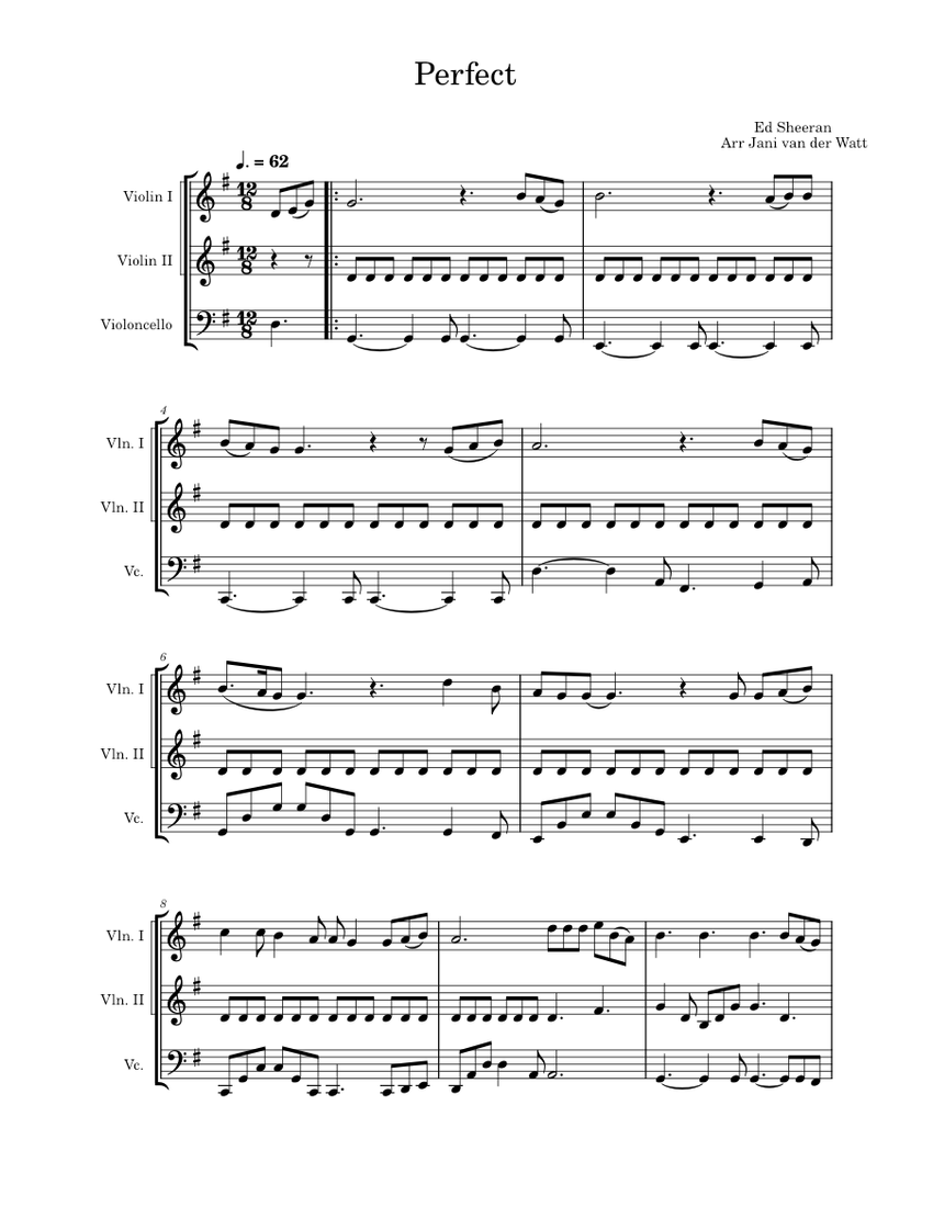 Perfect - Ed Sheeran Sheet music for Violin, Cello (String Trio ...
