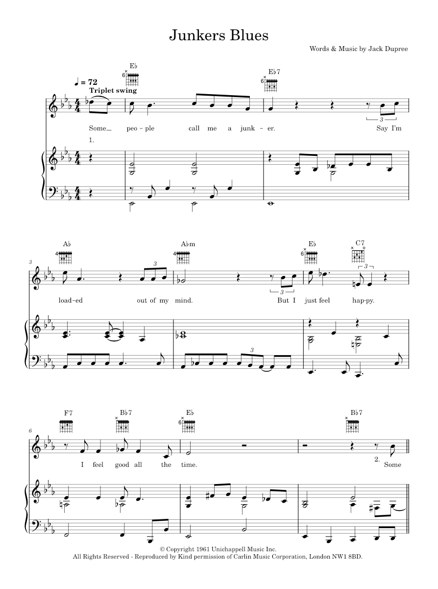 Play Official version of Junker's Blues Sheet Music by Hugh Laurie for ...