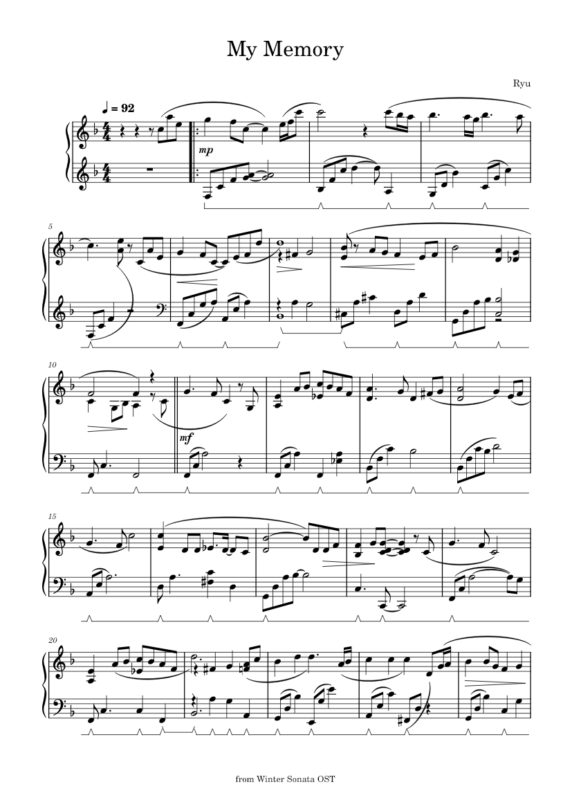 My Memory by Ryu from Winter Sonata Sheet music for Piano (Solo) | Musescore.com