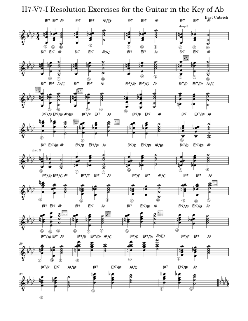 II7-V7-I Resolution Exercises for the Guitar in the Key of Ab and Db ...