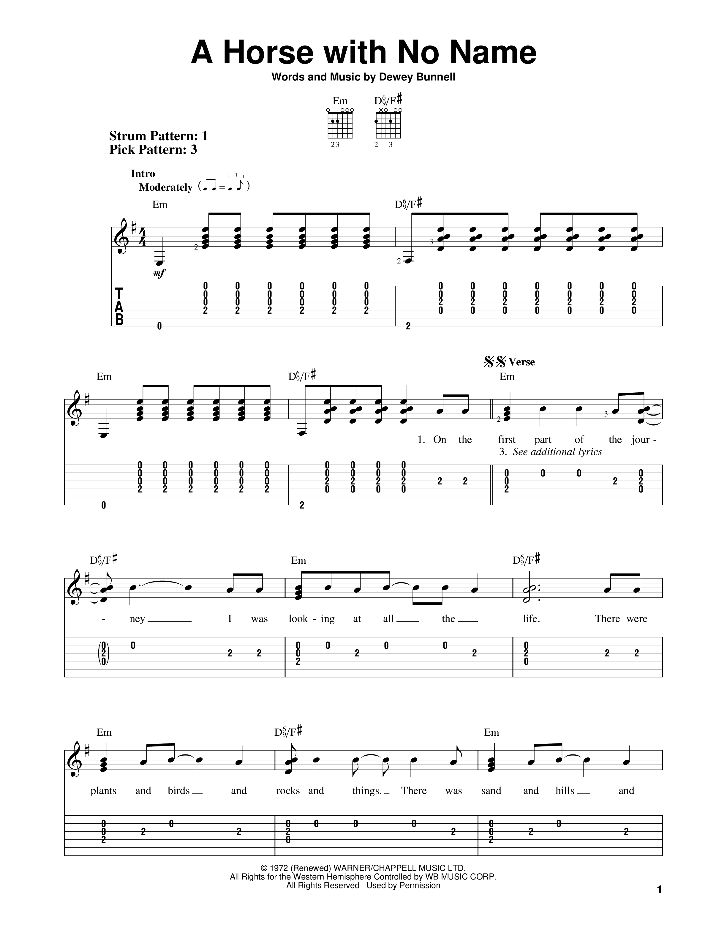 Play Official version of A horse with no name Sheet Music by America ...
