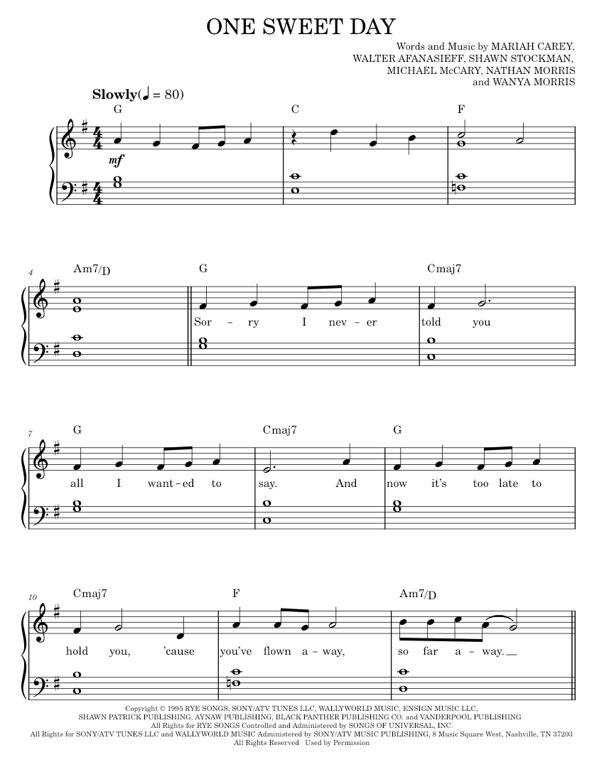 Play Official version of One sweet day sheet music by Mariah Carey for ...