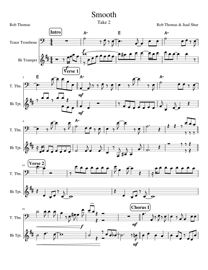 Smooth Sheet music for Trombone tenor, Trumpet in b-flat (Brass Duet) | Musescore.com
