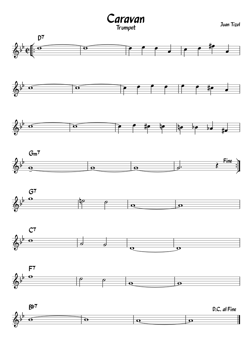 Caravan Sheet Music with Chords for Trumpet in b-flat (Solo ...