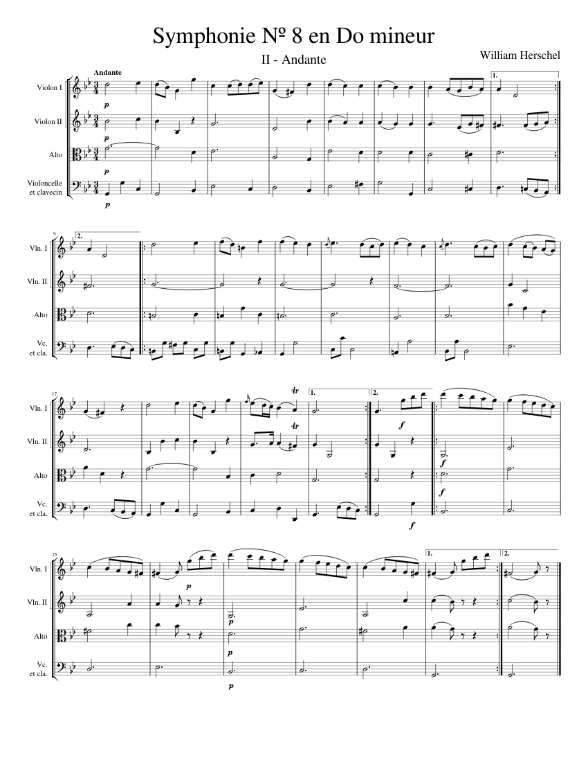 Symphonie N° 8 en Do Mineur - II Andante - William Herschel Sheet music ...