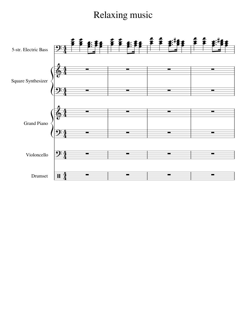 Relaxing music Sheet music for Piano, Cello, Bass guitar, Drum group ...
