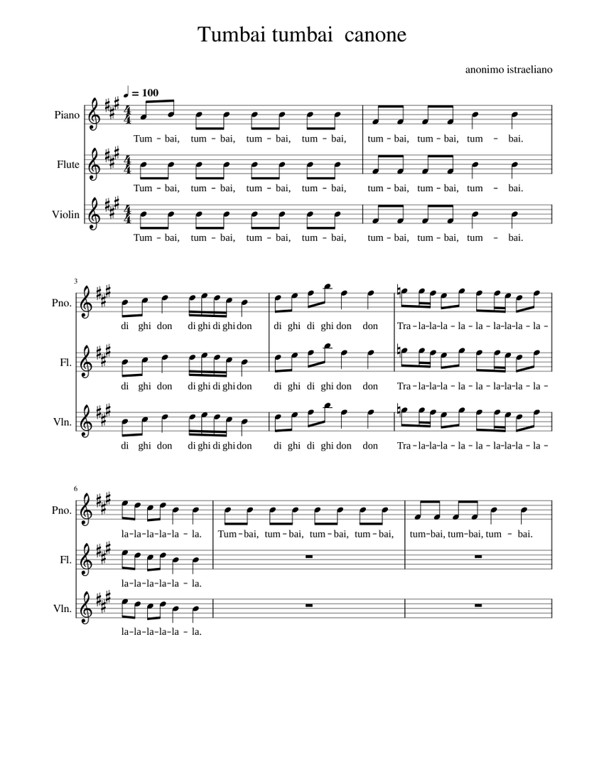 tumbai tumbai canone Sheet music for Piano, Flute, Violin (Mixed Trio ...