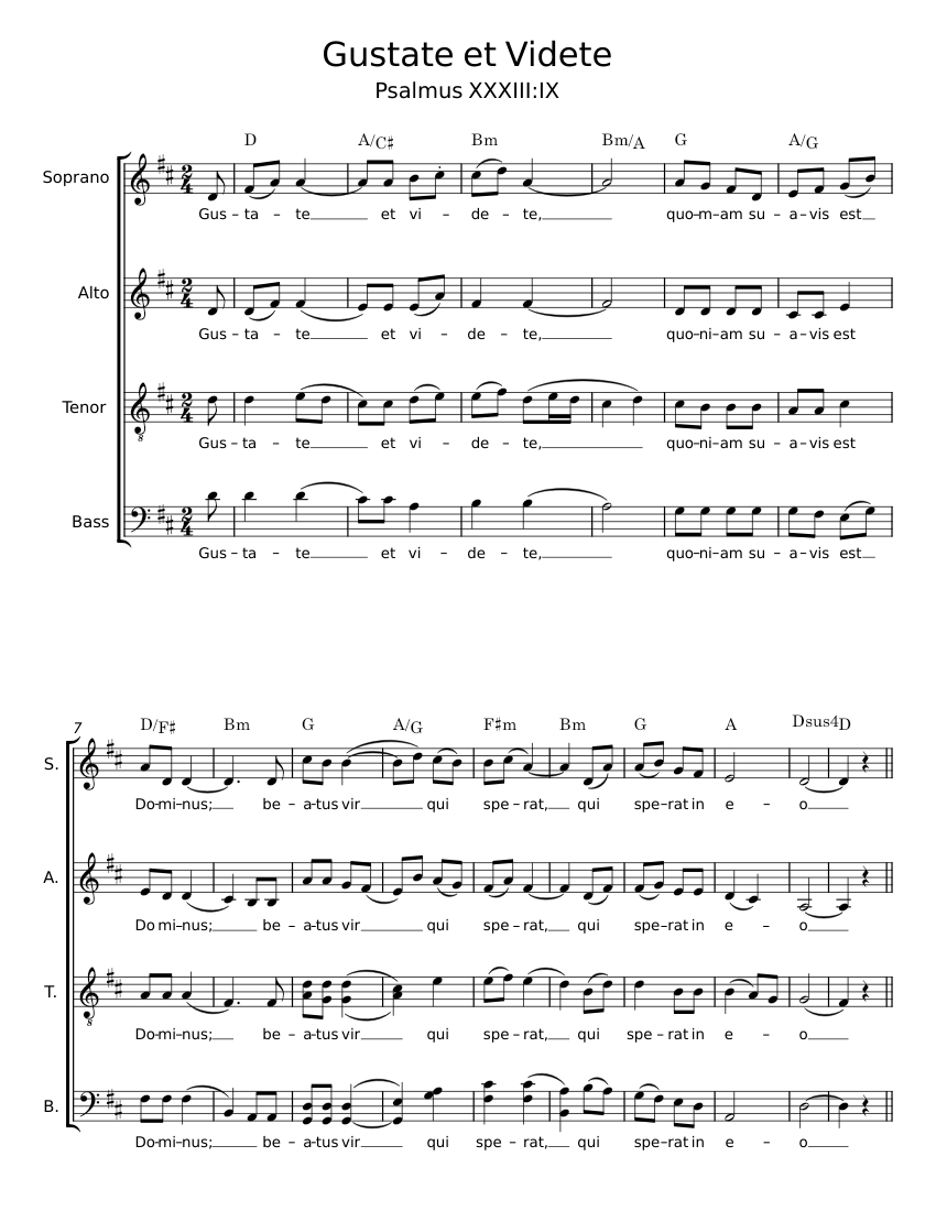 Gustate et Videte Sheet Music with Chords for Bass guitar, Synthesizer ...